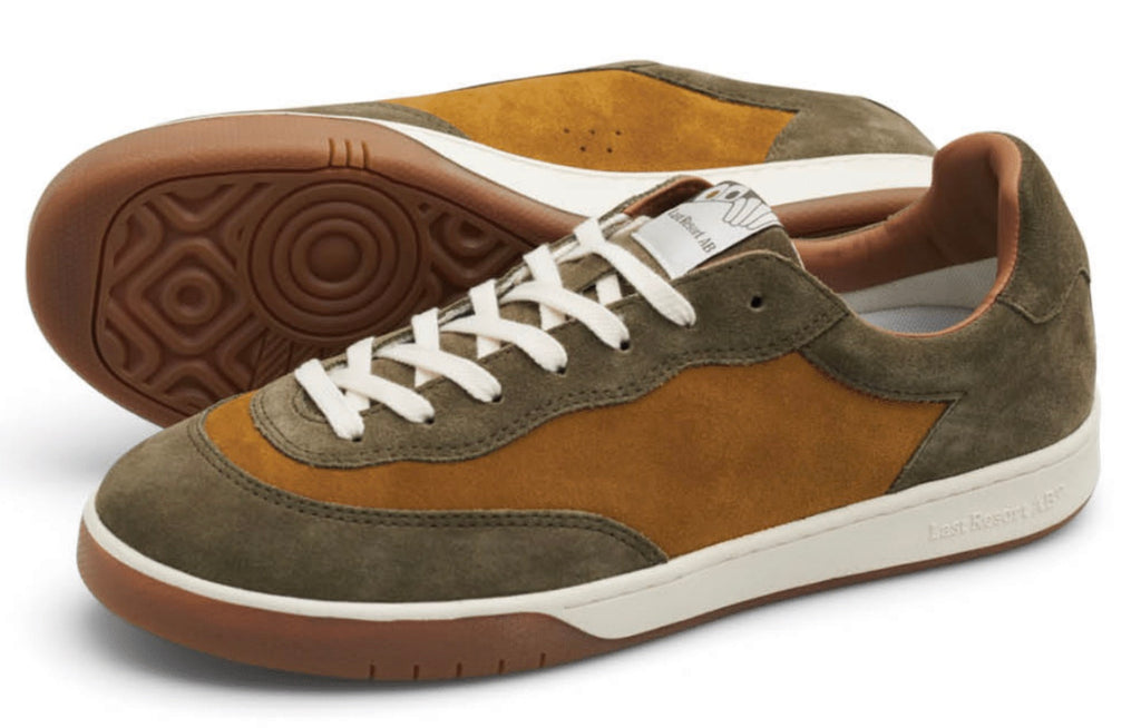 The Last Resort CM001 LO Suede Shoe in New Olive Golden Brown and White Gum