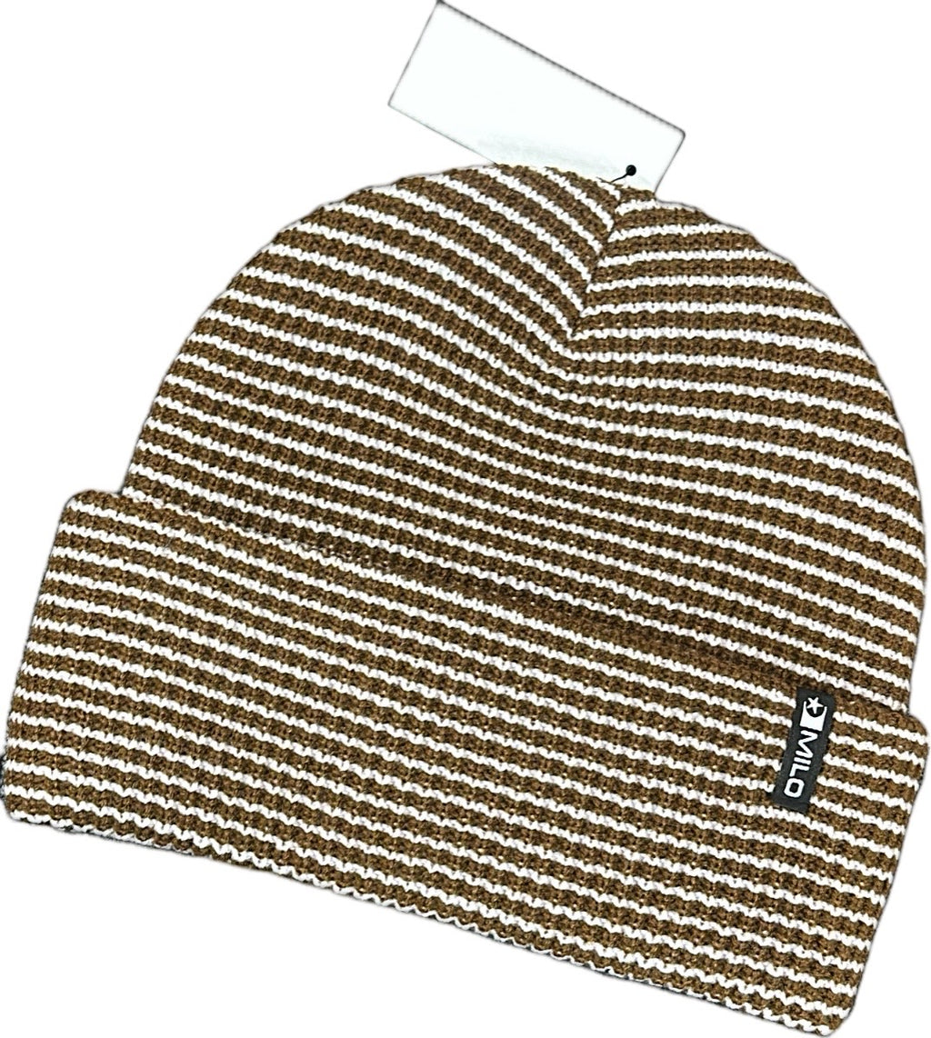 The Milo x Autumn Mini Stripe Beanie in Brown and Off White 2025