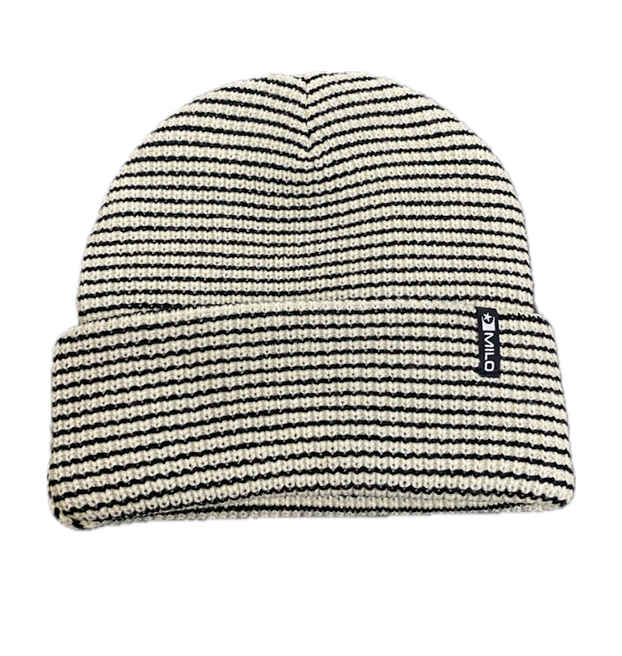 The Milo x Autumn Mini Stripe Beanie in Black and Eggshell 2026