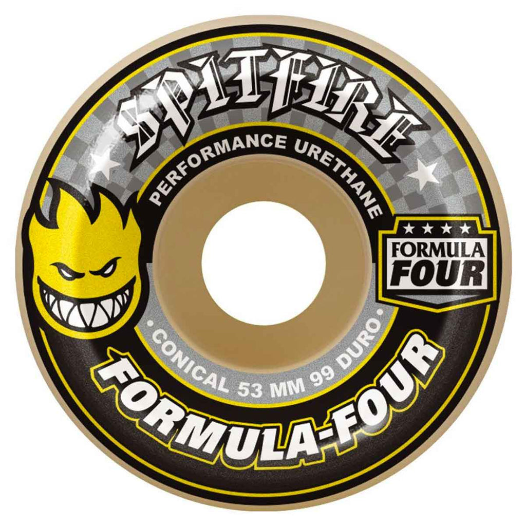Spitfire Formula Four Yellow Print Conical Skate Wheel 99 Durometer